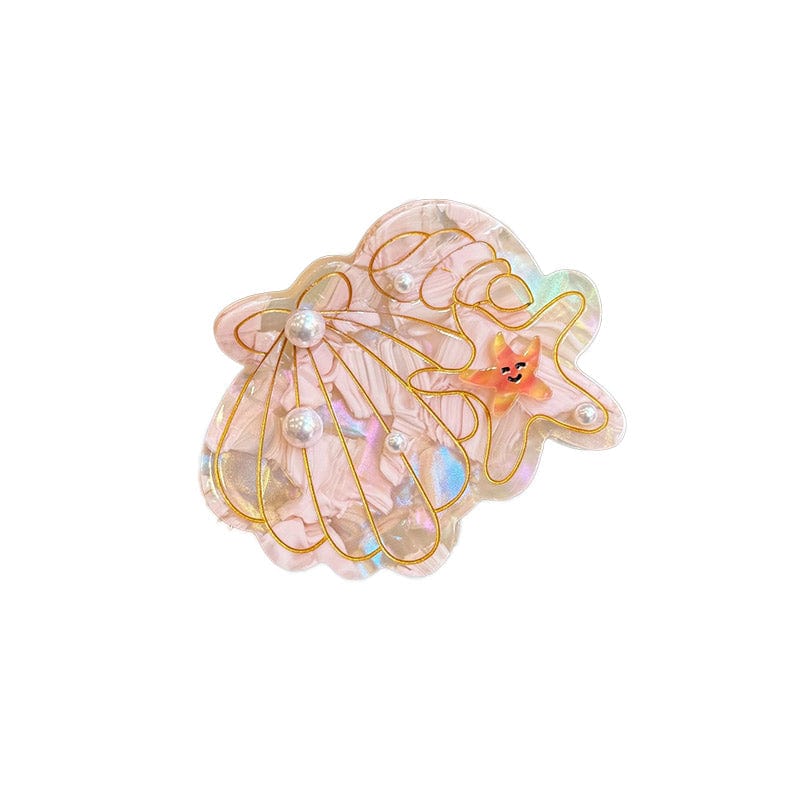 Medium Pink Texture-Pearl Shell Conch Starfish Hair Claw | NueShiny