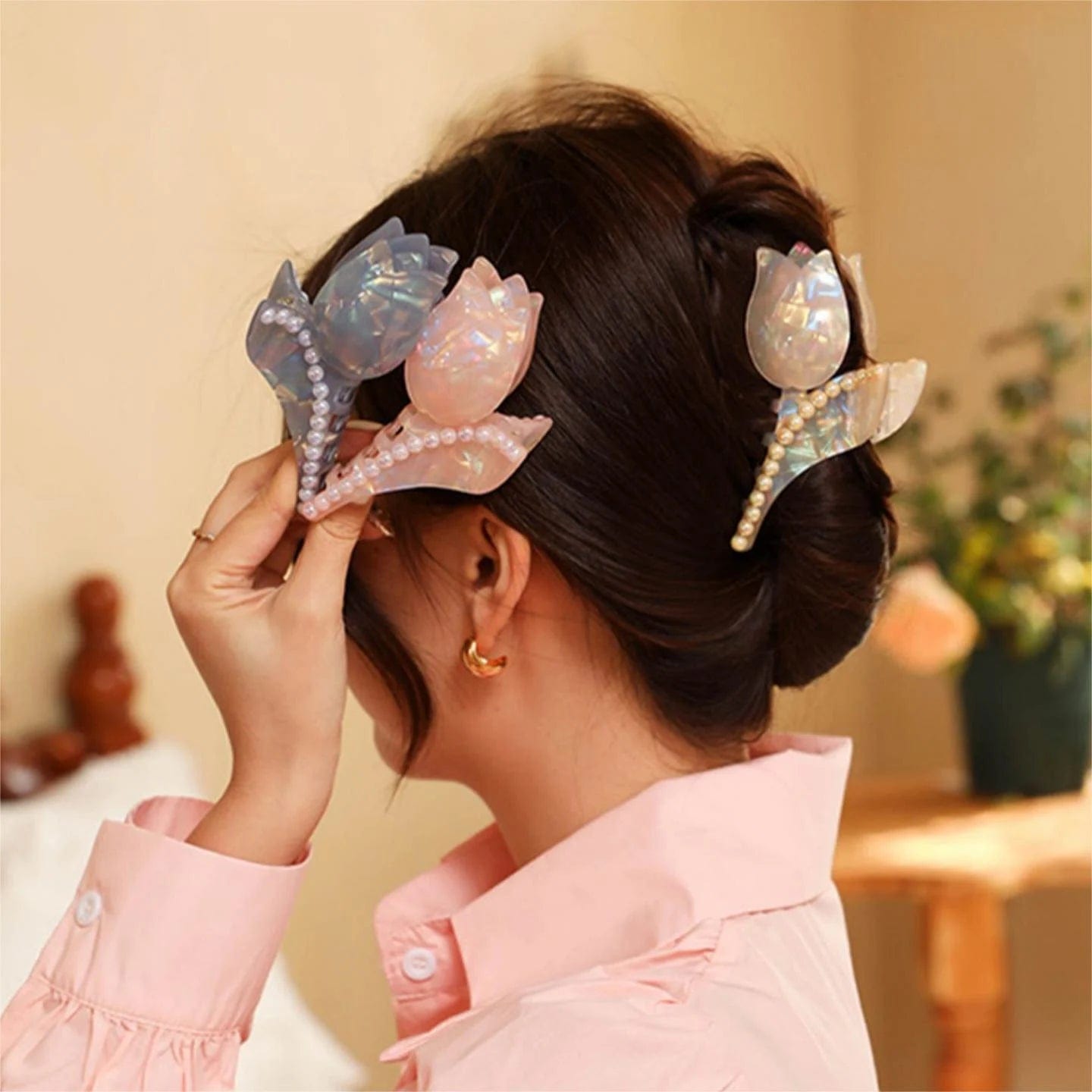 Tulip & Pearl Sweet Pink Hair Clip Claw – Nueshiny